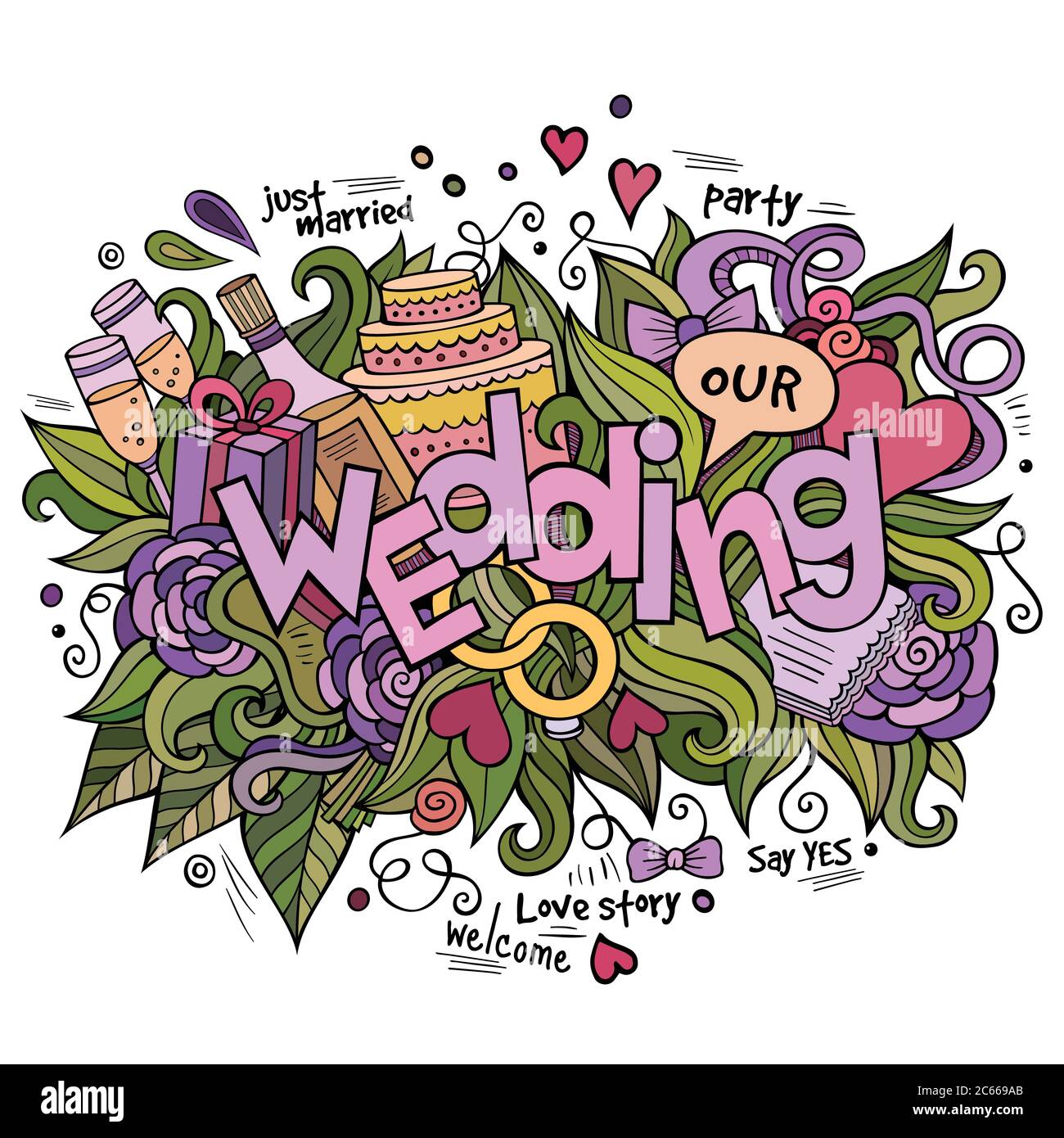 Wedding hand lettering and doodles elements background Stock Vector ...