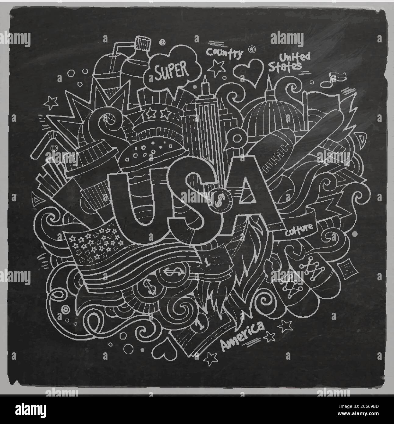 USA hand lettering and doodles elements background Stock Vector Image ...
