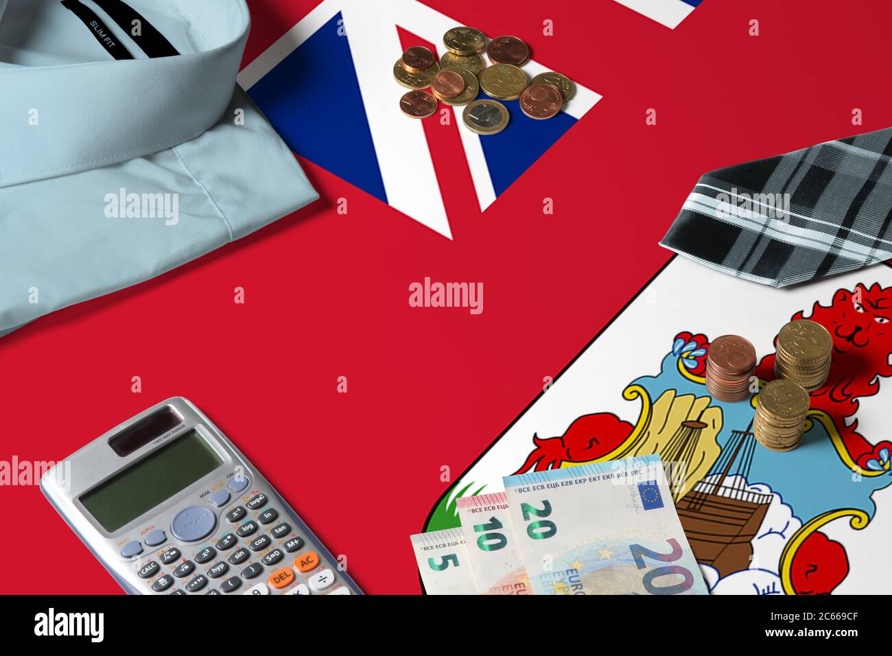 Bermuda flag on minimal money concept table. Coins and financial ...