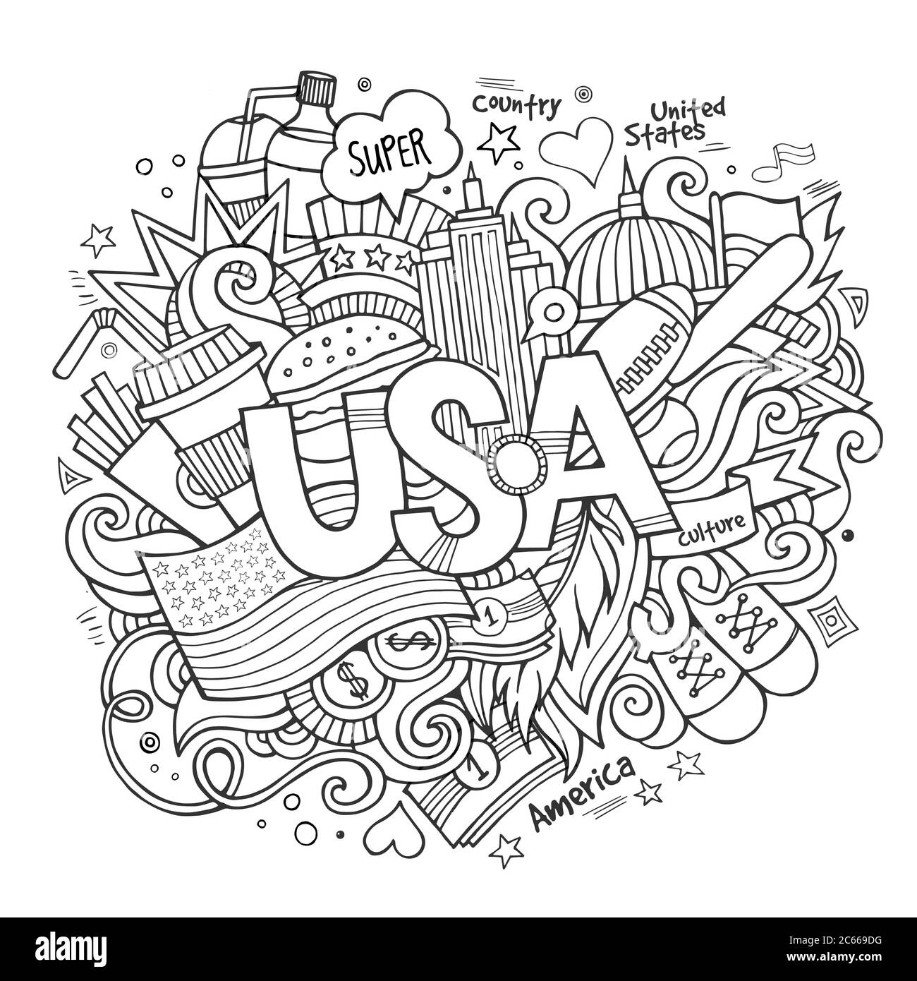 USA hand lettering and doodles elements background Stock Vector Image ...