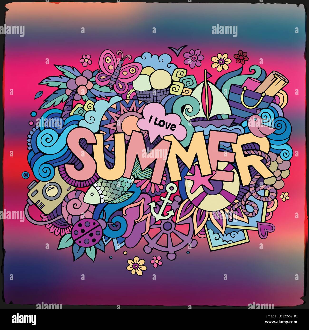 Summer hand lettering and doodles elements Stock Vector Image & Art - Alamy