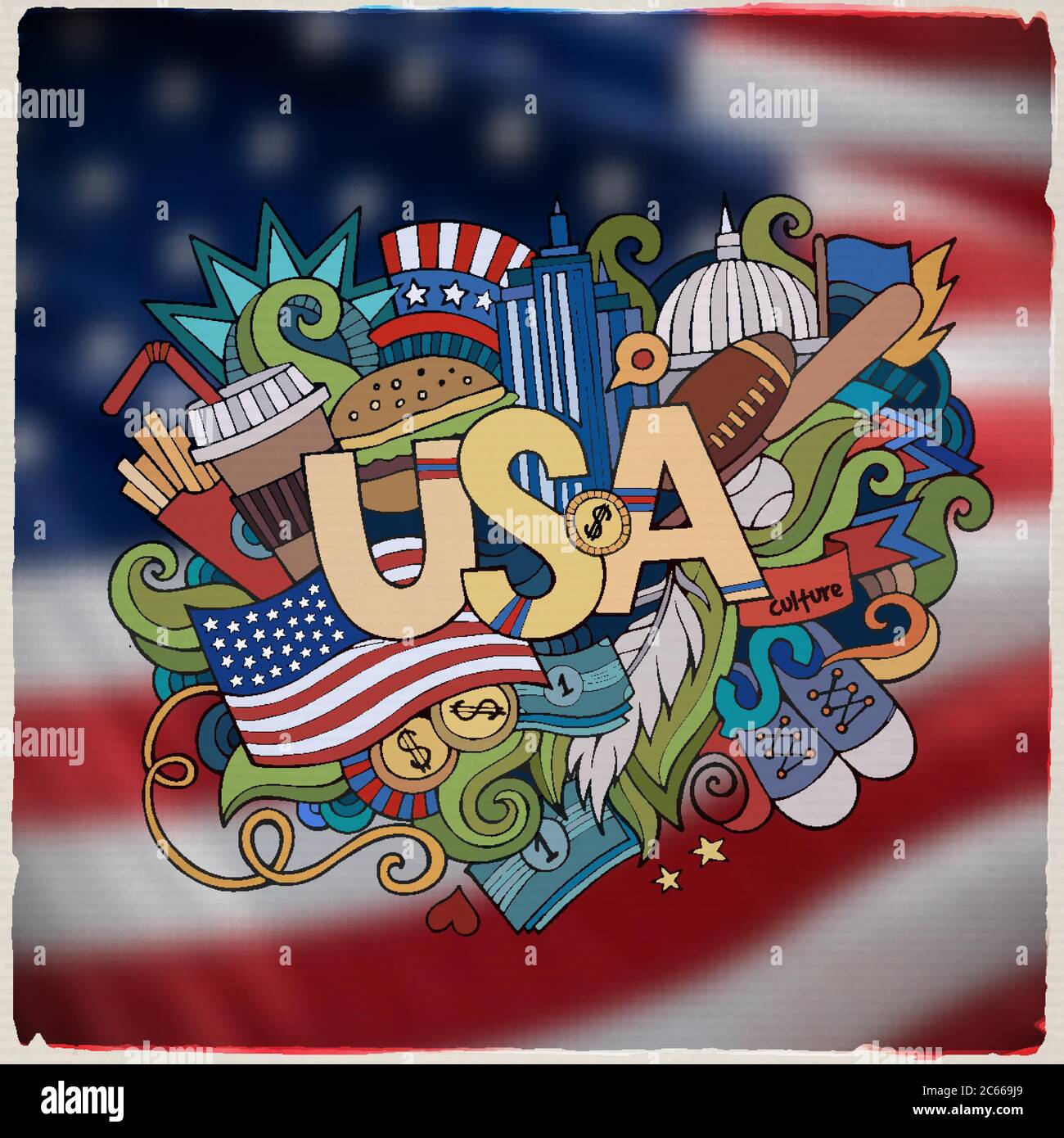 USA hand lettering and doodles elements background Stock Vector Image ...