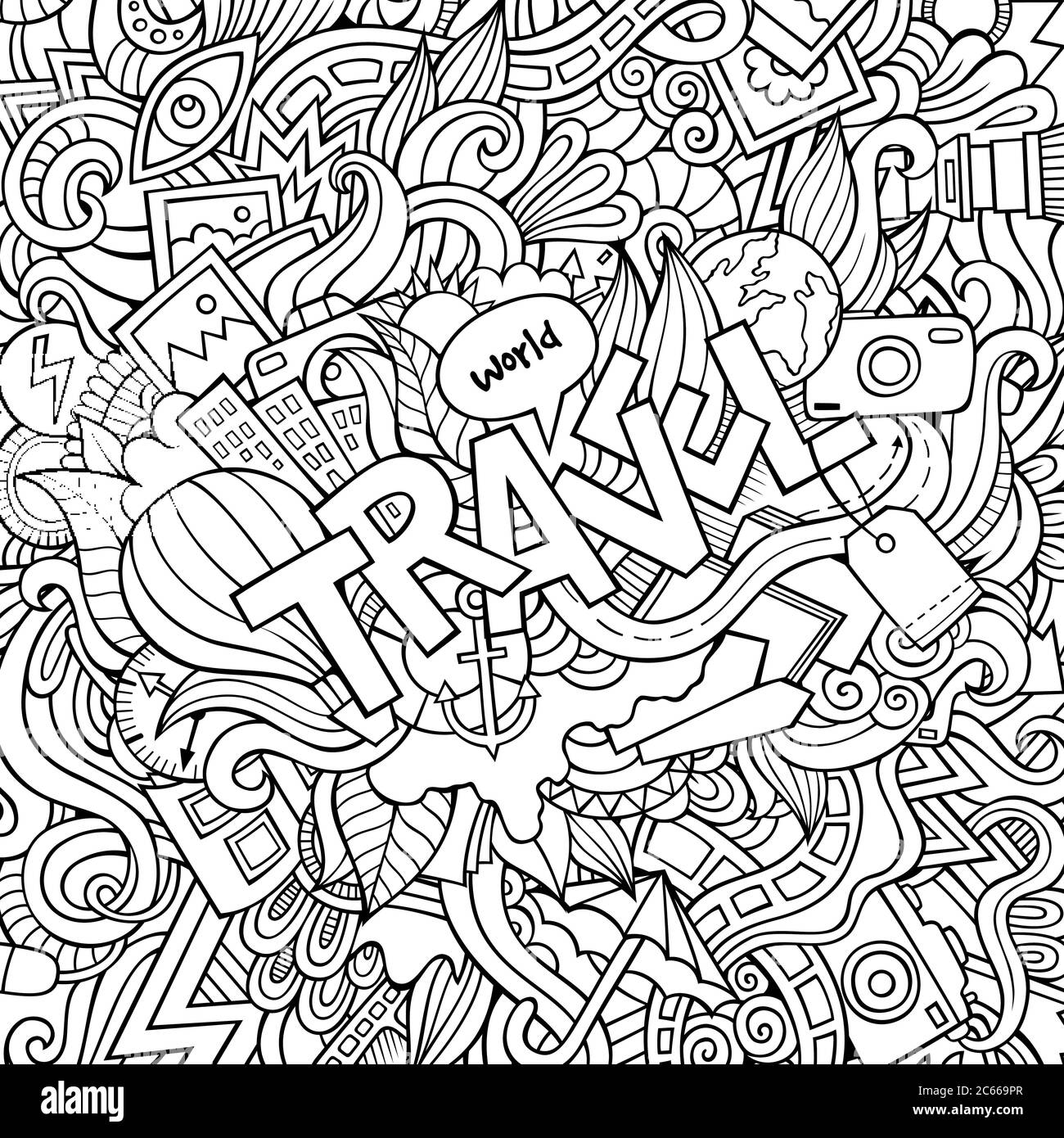 Cartoon cute doodles hand drawn Travel illustration Stock Vector Image ...