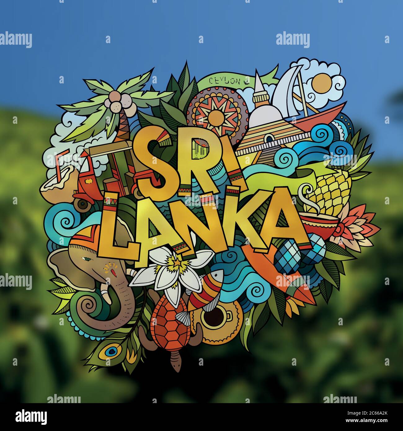 Sri Lanka hand lettering and doodles elements emblem Stock Vector Image ...