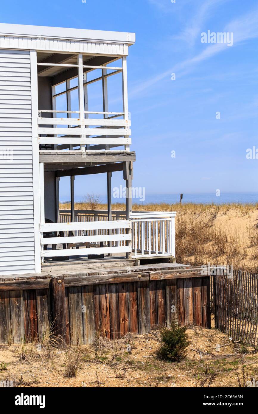 Bethany Beach, DE / USA - April 18, 2015: The empty porch along the ...
