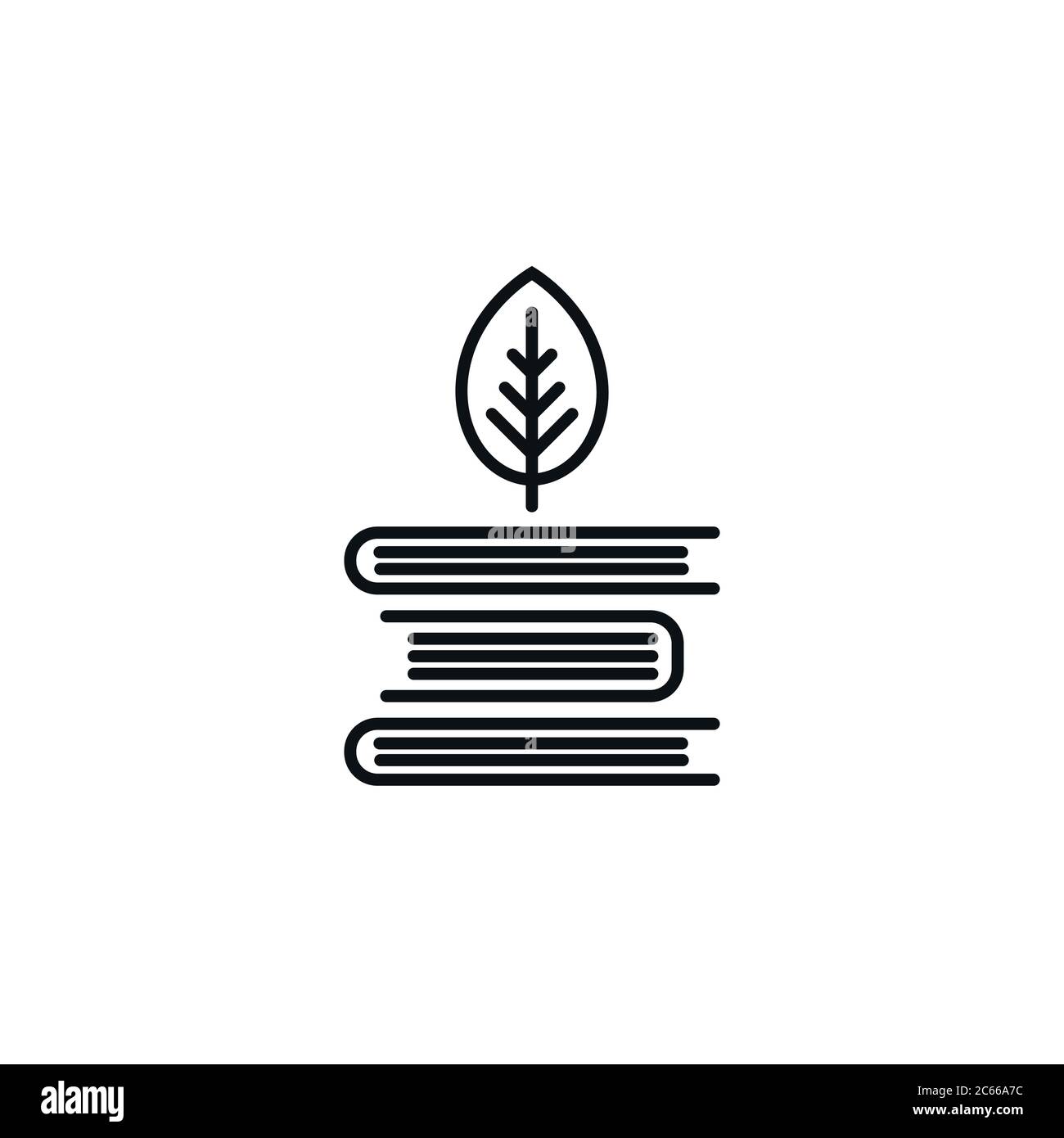Stack of books with leaf. Flat oultine icon isolated on white ...