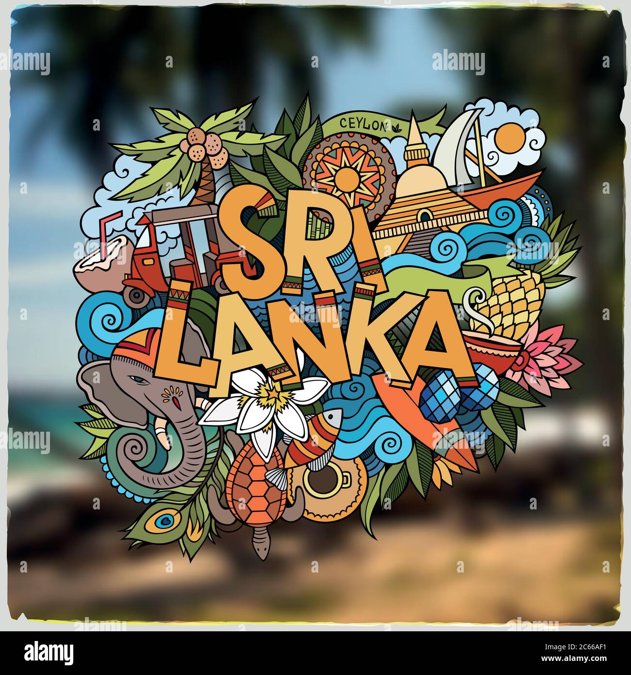 Sri Lanka hand lettering and doodles elements and symbols emblem Stock ...