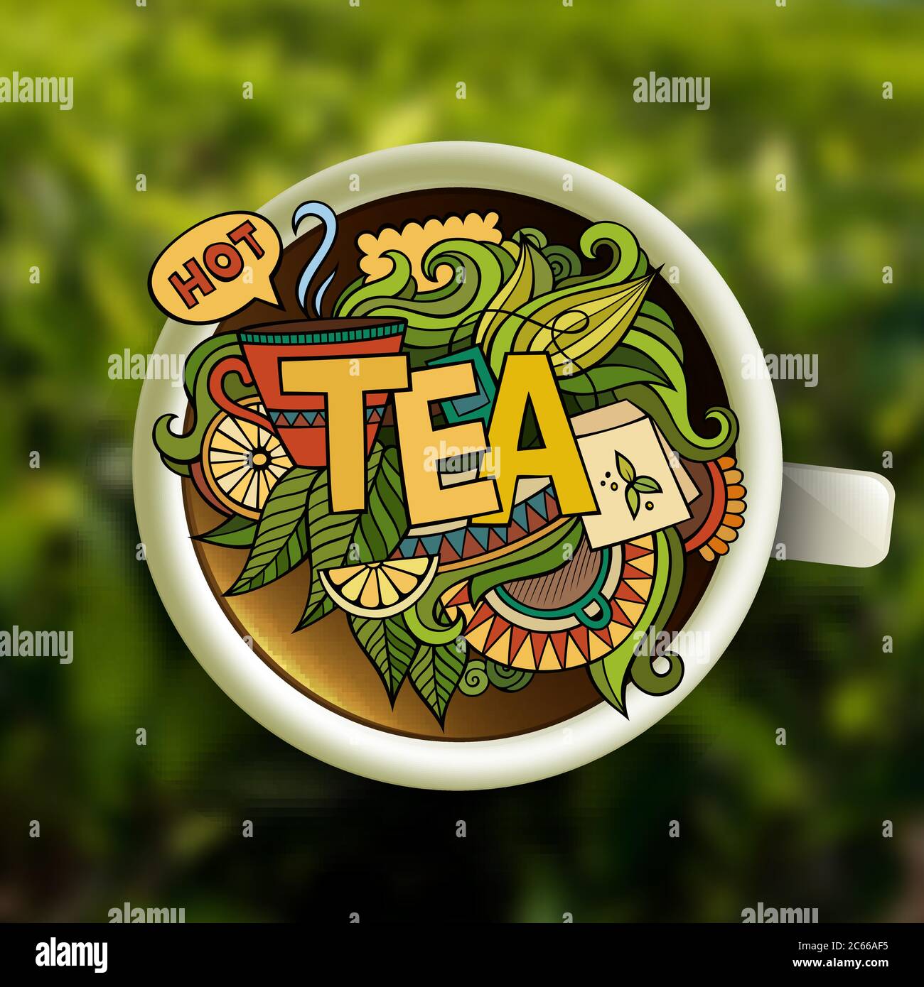Tea hand lettering and doodles elements background Stock Vector Image ...