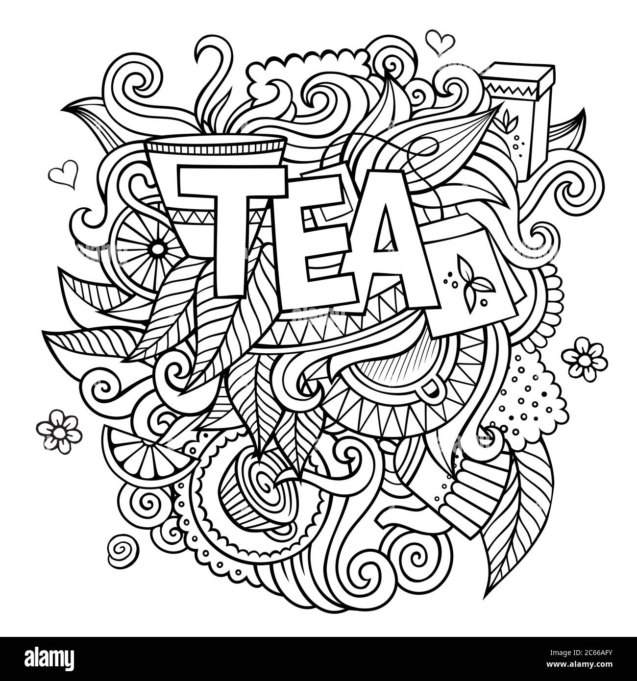 Tea hand lettering and doodles elements background Stock Vector Image ...