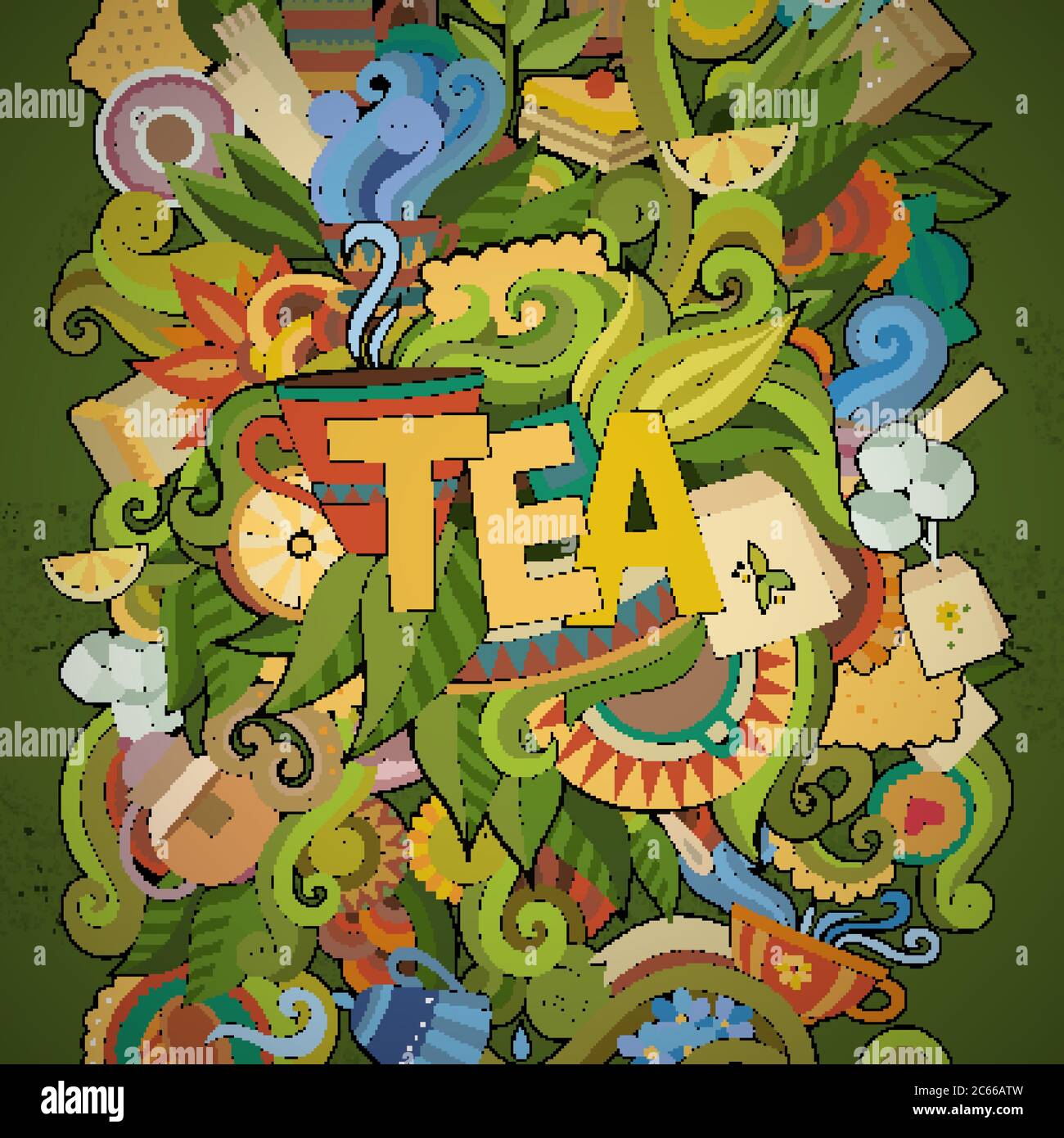 Tea hand lettering and doodles elements background Stock Vector Image ...
