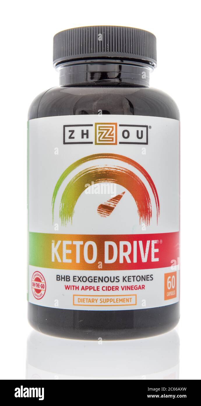 Winneconne, WI - 26 June 2020: A bottle of Zhzou keto drive supplement ...