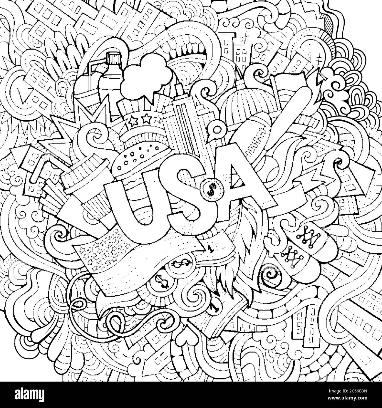 USA hand lettering and doodles elements background Stock Vector Image ...