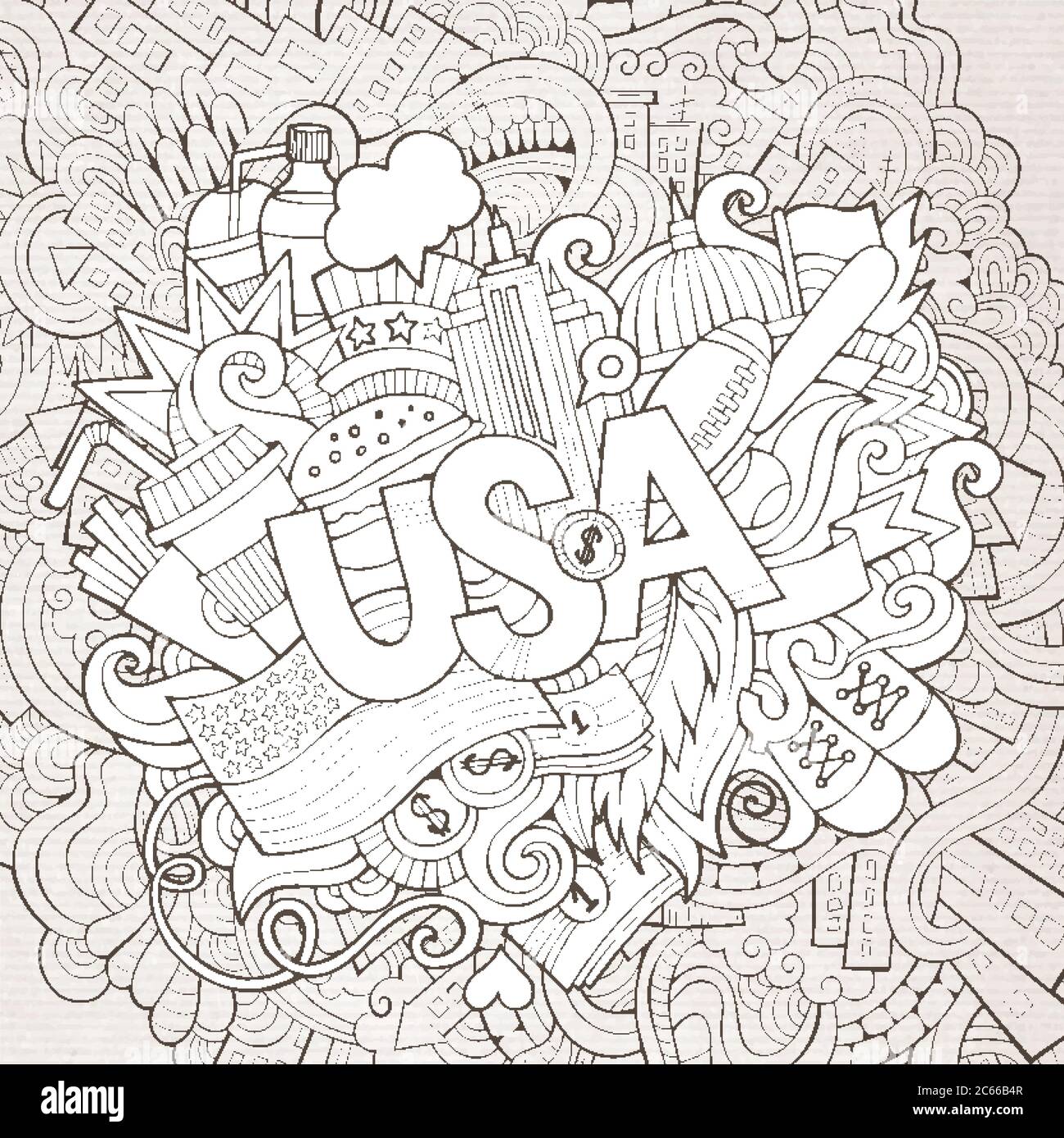 USA hand lettering and doodles elements background Stock Vector Image ...