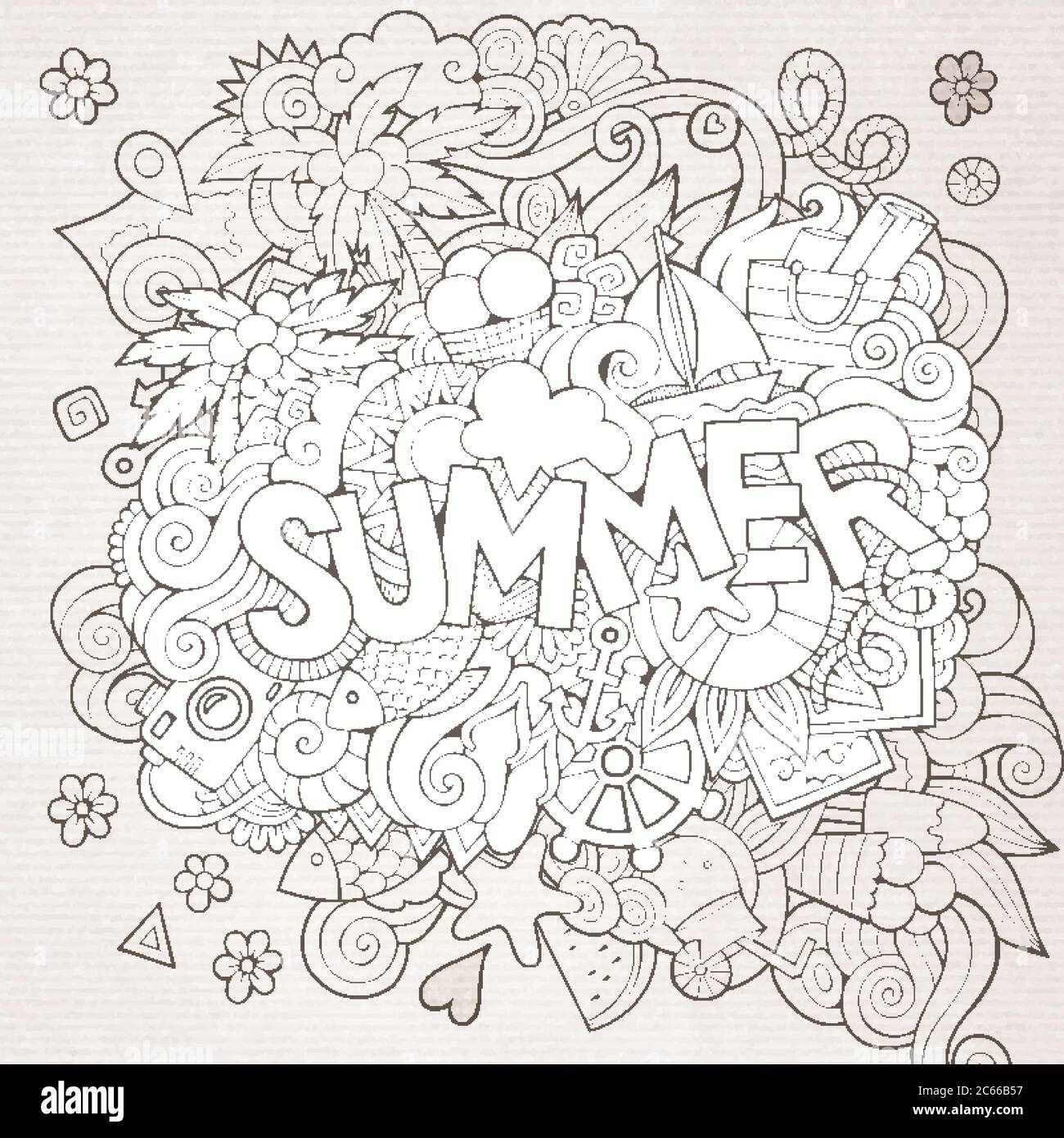 Summer hand lettering and doodles elements. Vector sketchy illus Stock ...