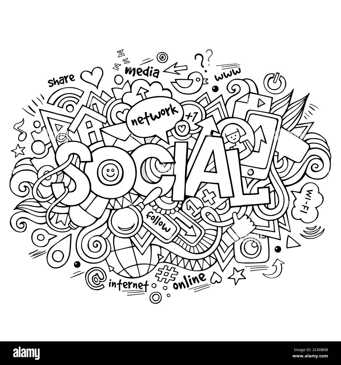 Social hand lettering and doodles elements background Stock Vector ...