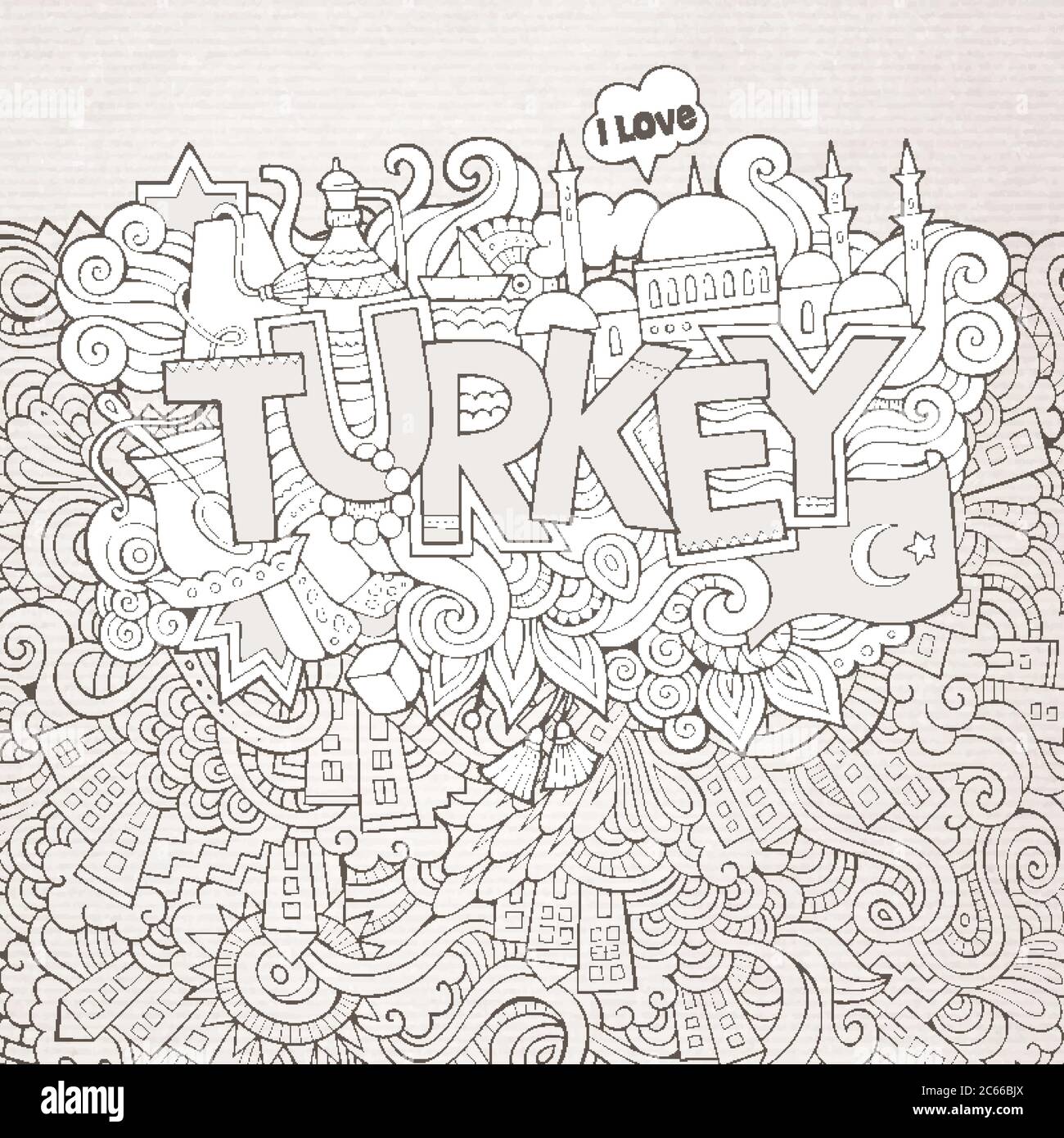 Turkey hand lettering and doodles elements background Stock Vector ...