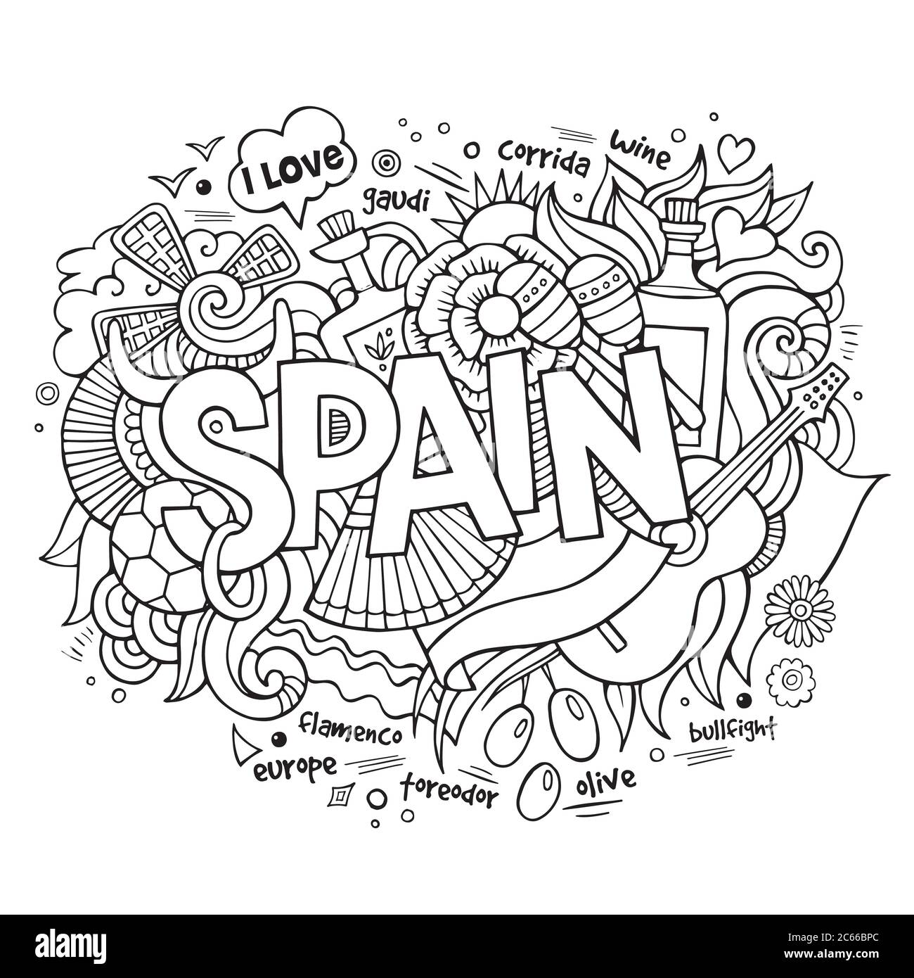 Spain country hand lettering and doodles elements Stock Vector Image ...