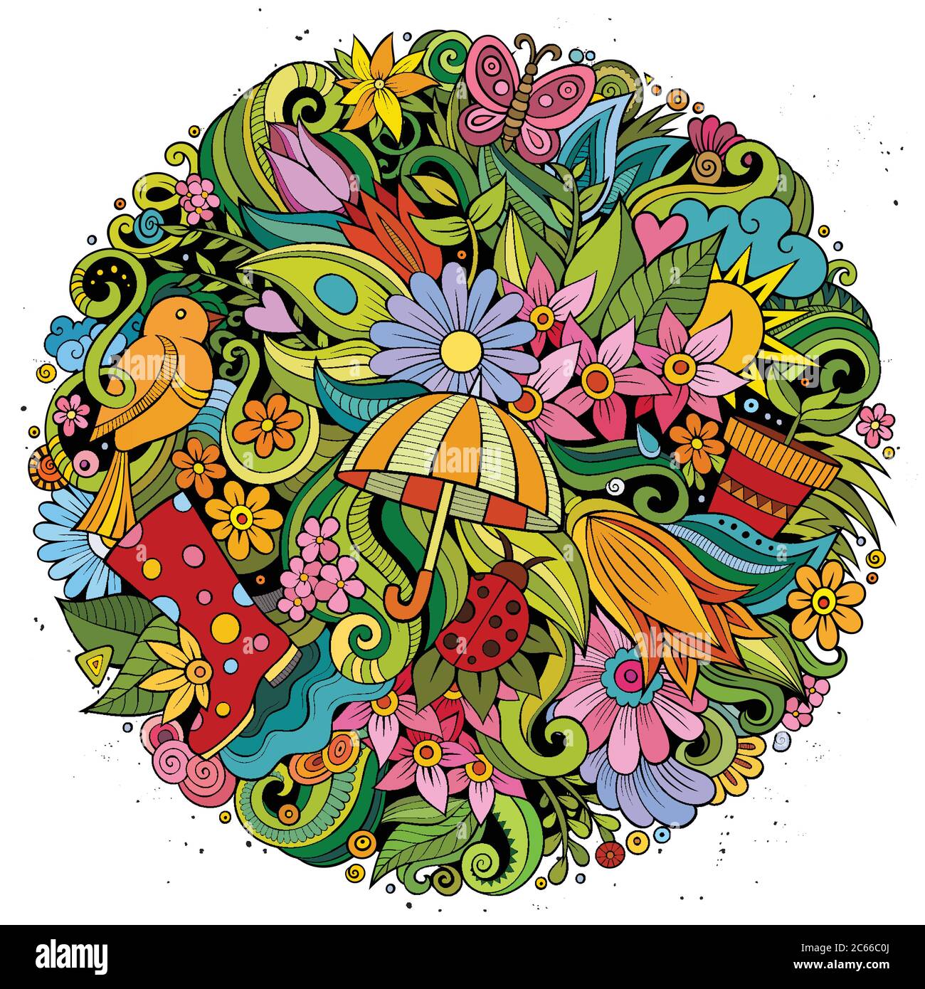 Cartoon cute doodles hand drawn Spring illustration Stock Vector Image ...