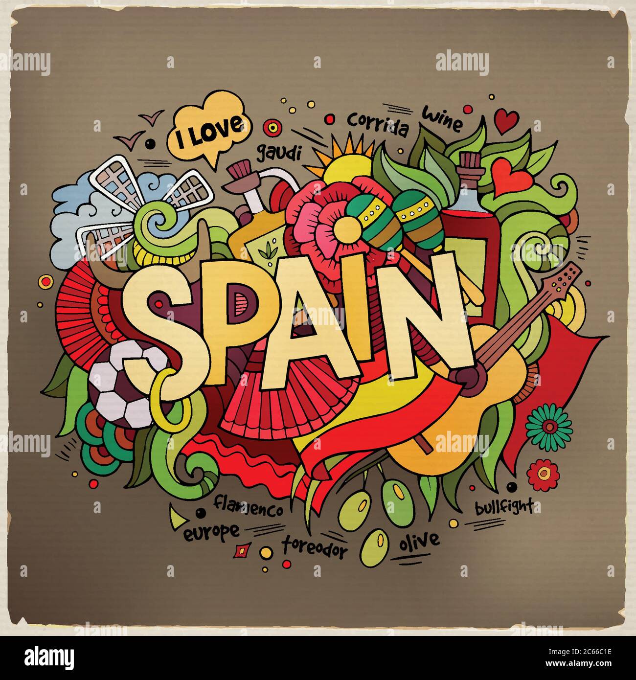 Spain hand lettering and doodles elements background Stock Vector Image ...