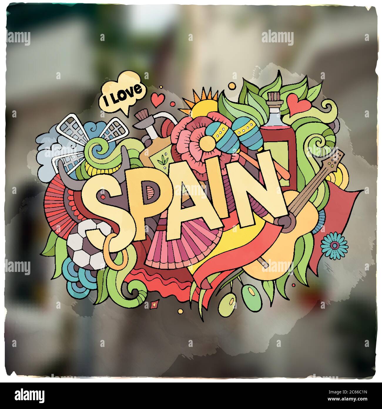 Spain hand lettering and doodles elements emblem Stock Vector Image ...