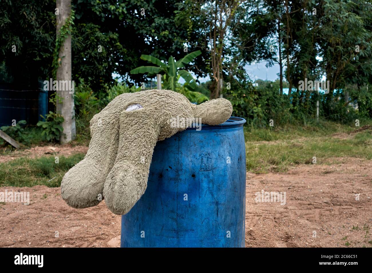 Teddy Bear discarded in a rubbish bin as no longer wanted Stock Photo ...