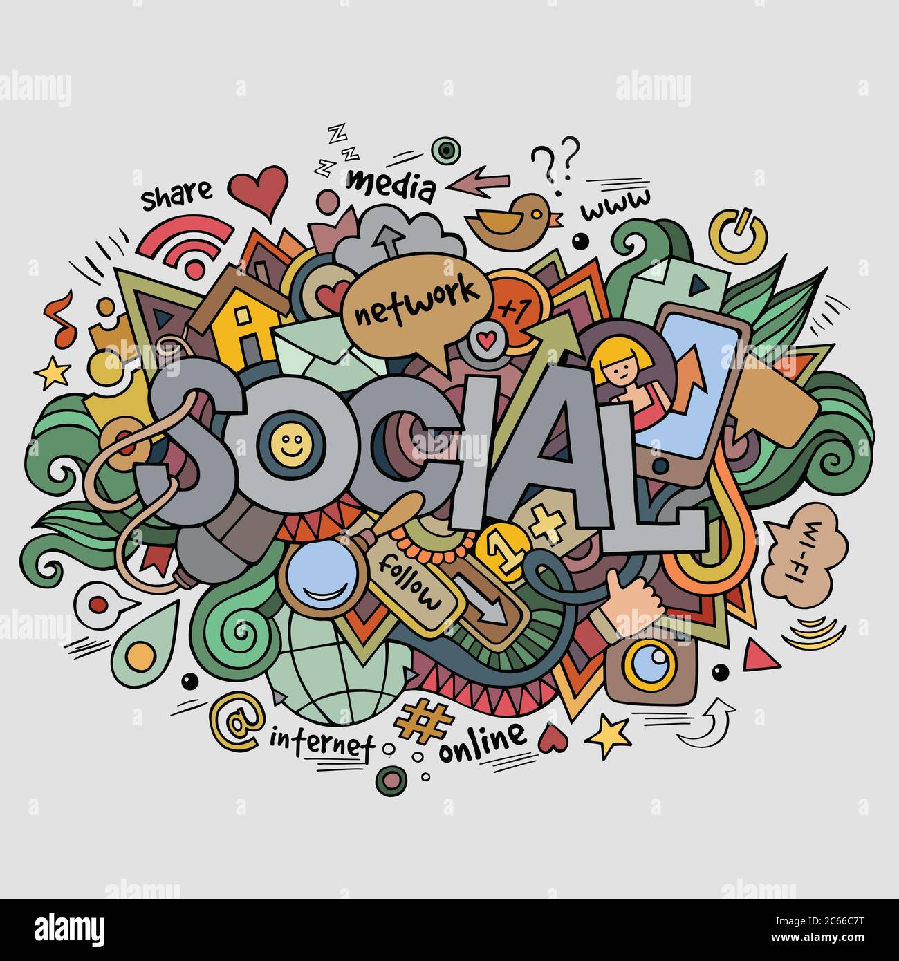 Social hand lettering and doodles elements background Stock Vector ...