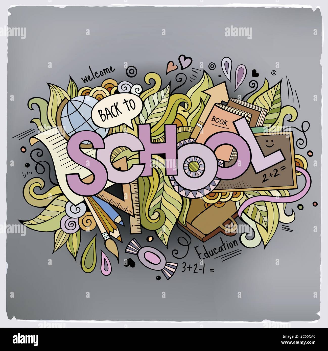 School cartoon hand lettering and doodles elements background Stock ...