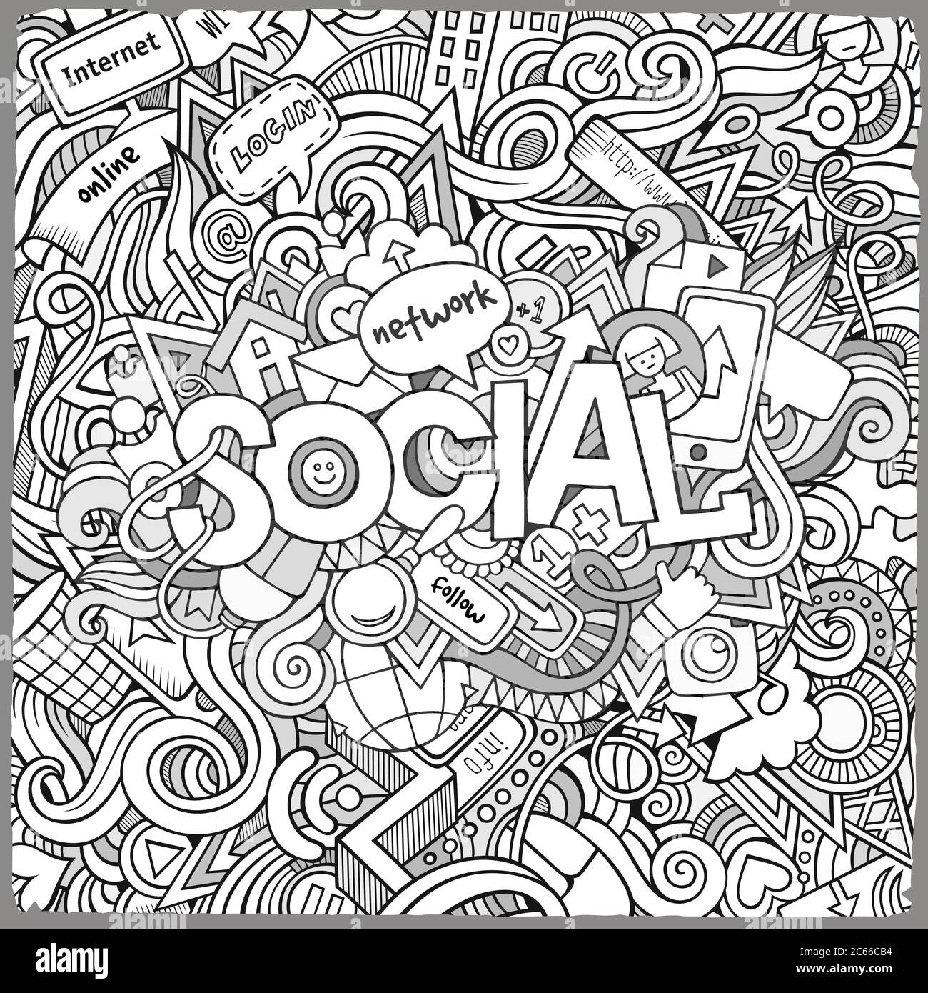 Social hand lettering and doodles elements background Stock Vector ...