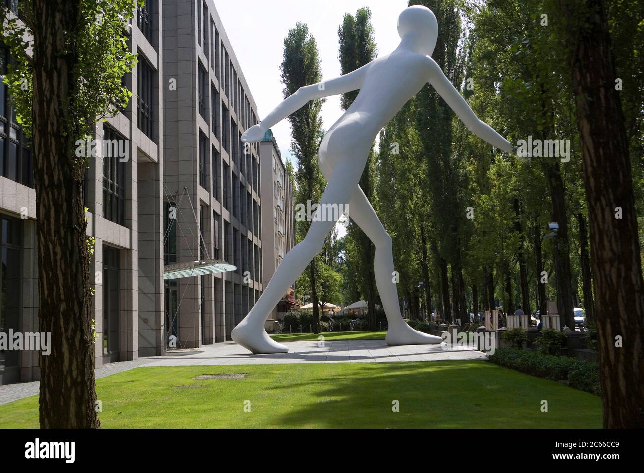 Munich, Walking Man sculpture designed by Jonathan Borofsky, 17 meters ...