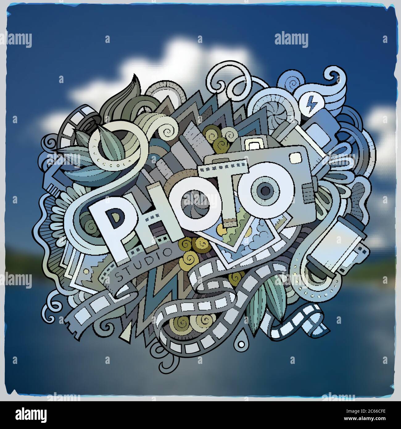 Cartoon cute doodles hand drawn Photo inscription Stock Vector Image ...
