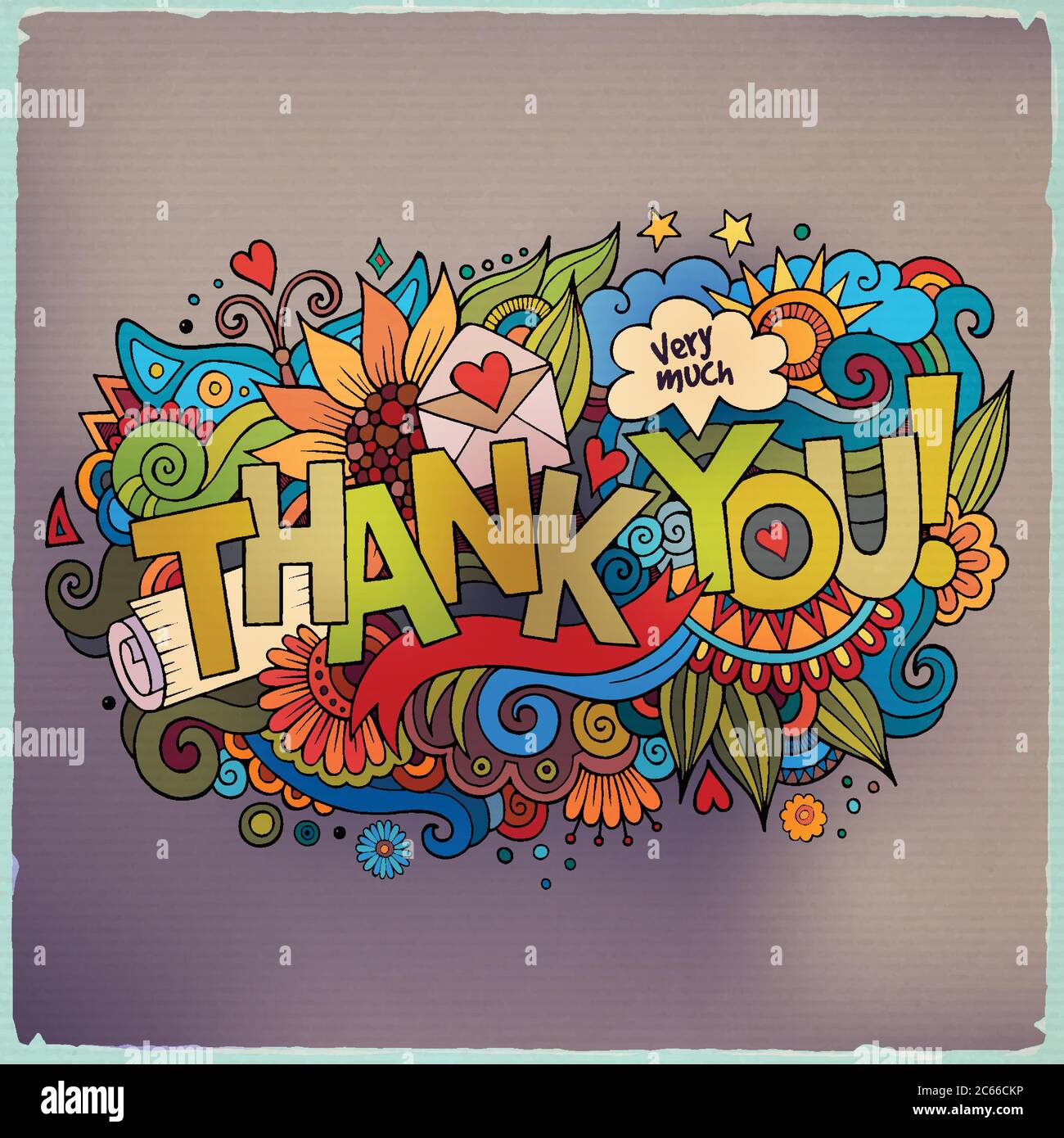 Thank You hand lettering and doodles elements background Stock Vector ...