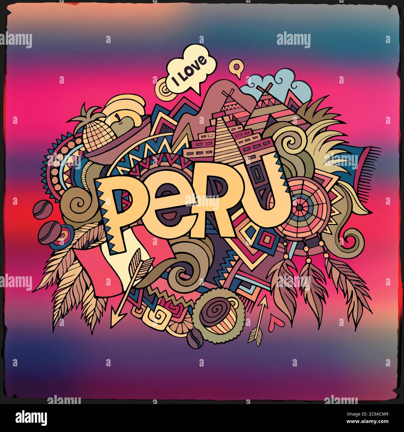 Peru hand lettering and doodles elements background Stock Vector Image ...
