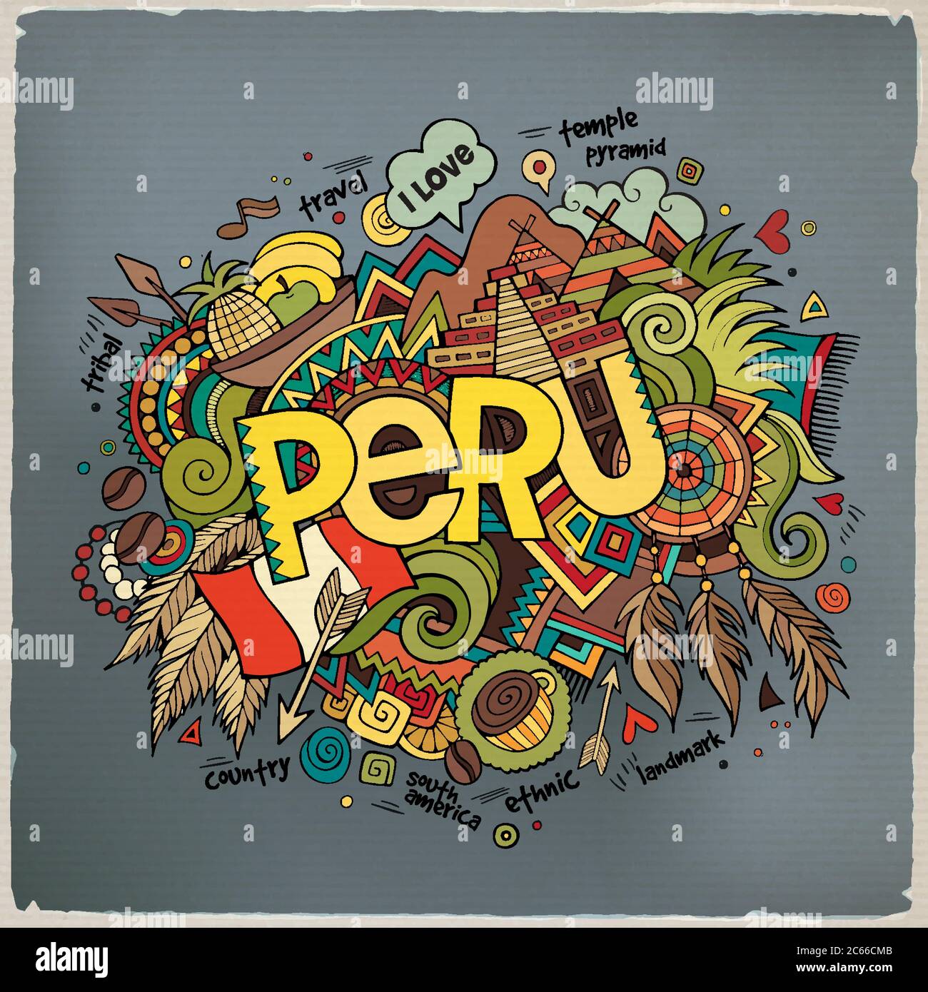 Peru hand lettering and doodles elements background Stock Vector Image ...