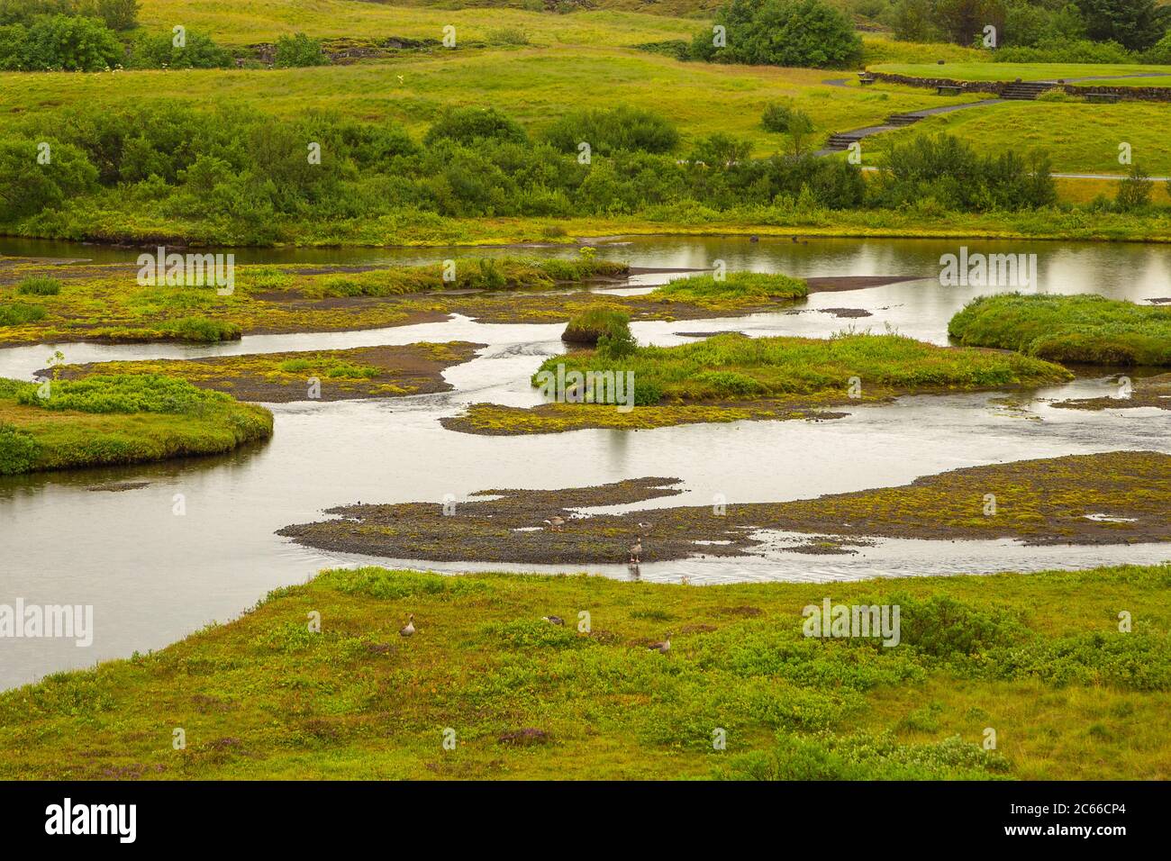 View of the Thingvallavatn, the largest natural lake in Iceland in ...