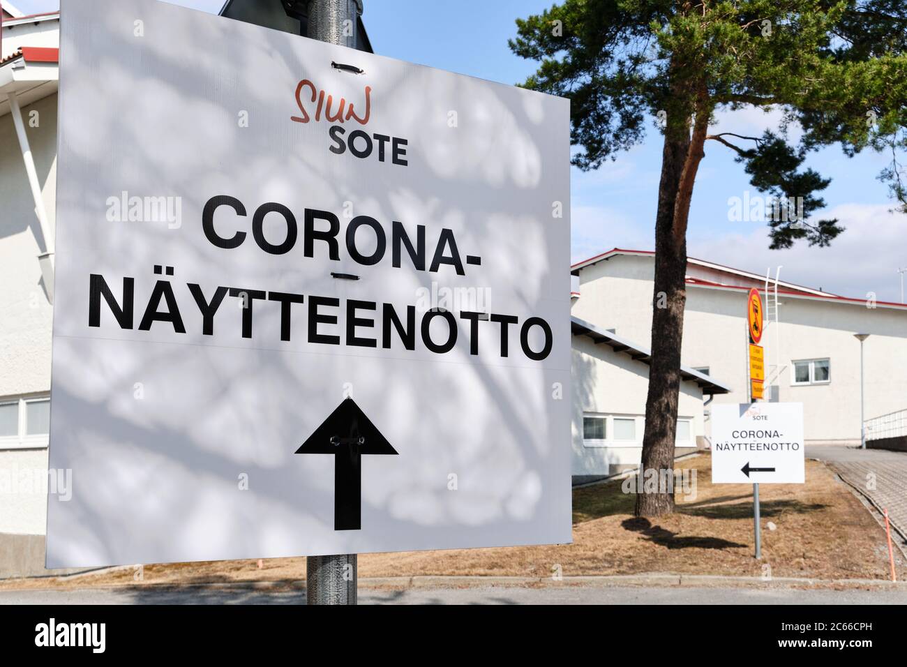 Joensuu, Finland - April 19, 2020: Road sign to Coronavirus sampling in ...