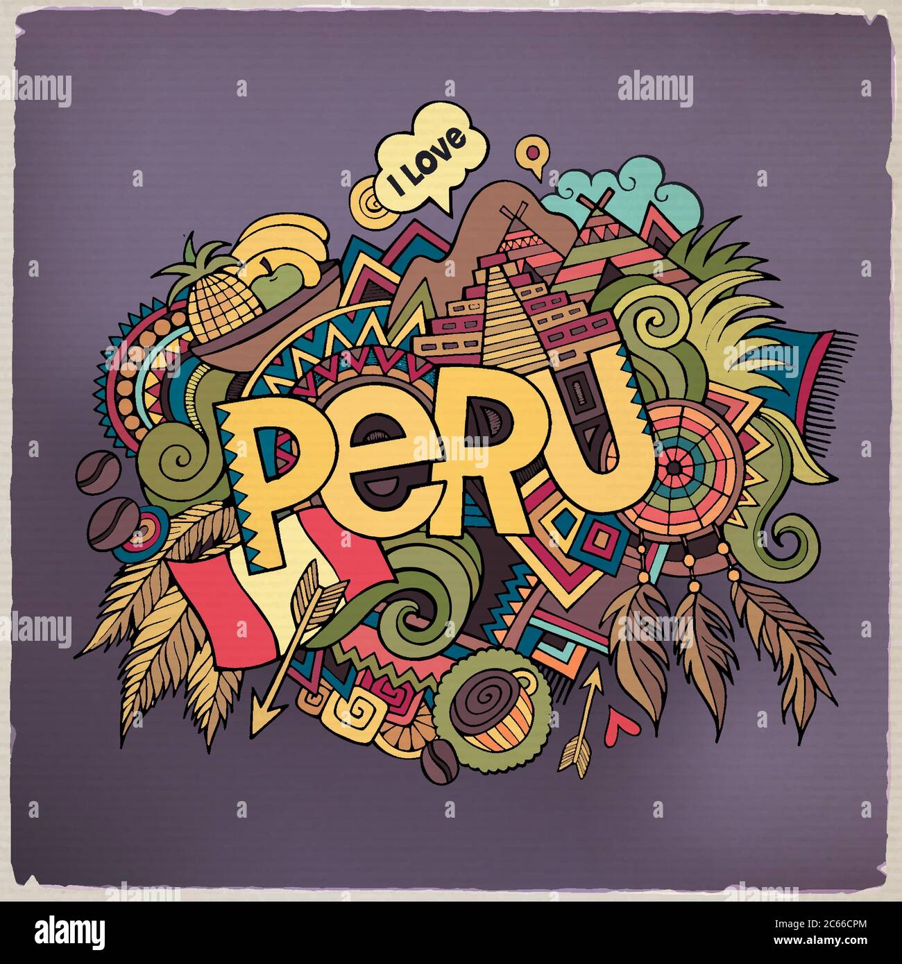Peru hand lettering and doodles elements background Stock Vector Image ...