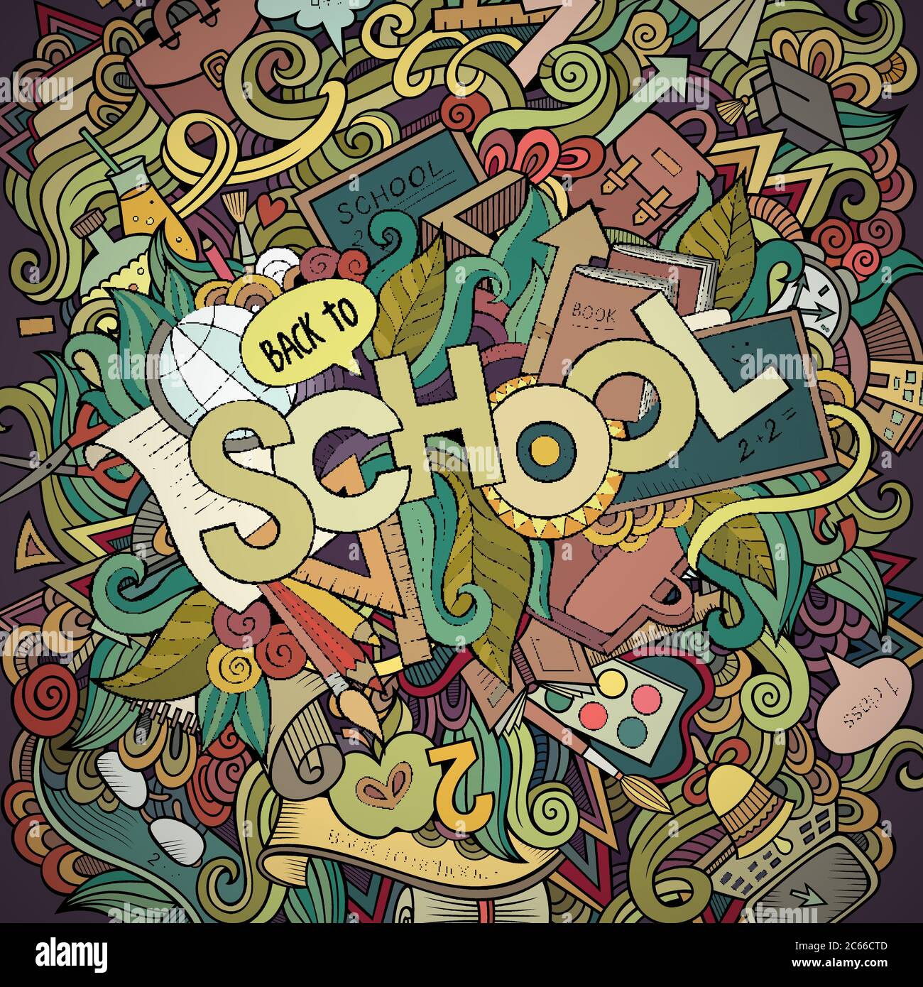 School cartoon hand lettering and doodles elements background Stock ...