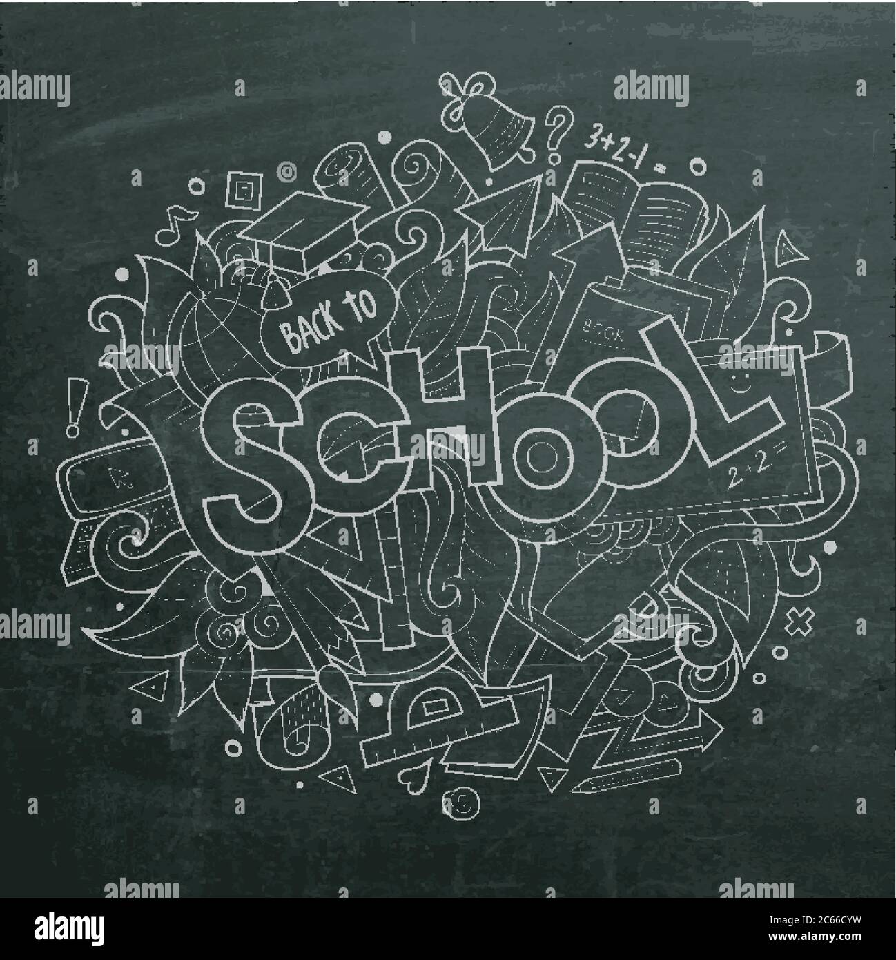 School Vector hand lettering and doodles elements chalkboard bac Stock ...