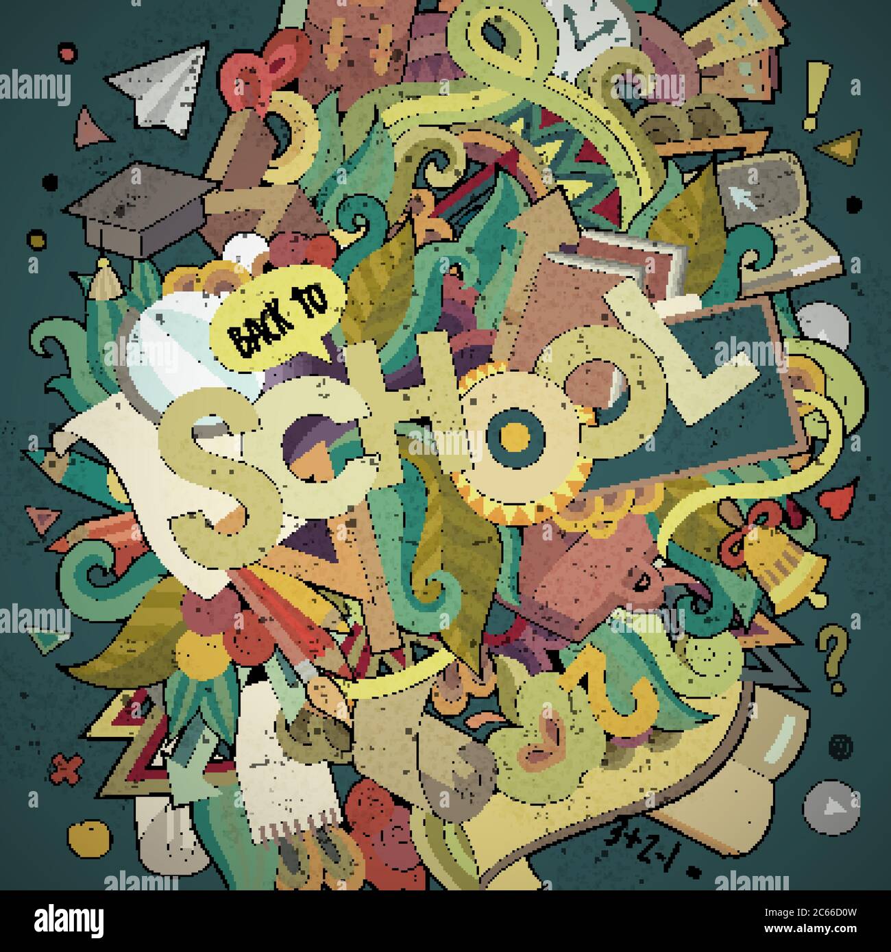 School cartoon hand lettering and doodles elements background Stock ...