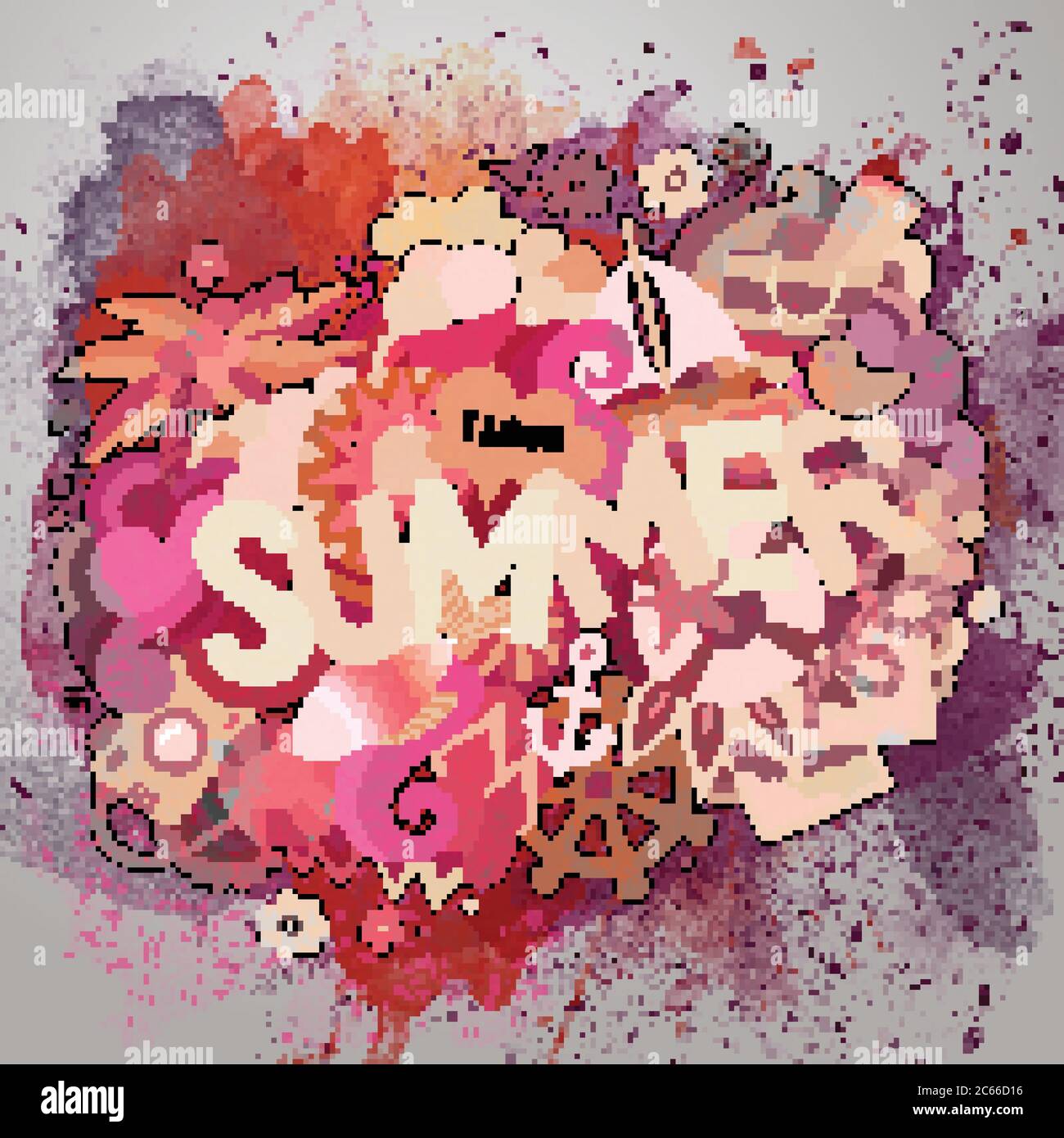 Summer watercolor hand lettering and doodles elements Stock Vector ...