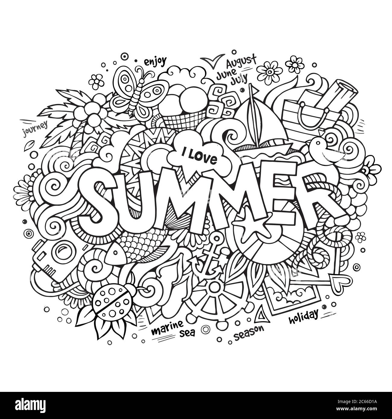 Summer hand lettering and doodles elements. Vector illustration Stock ...