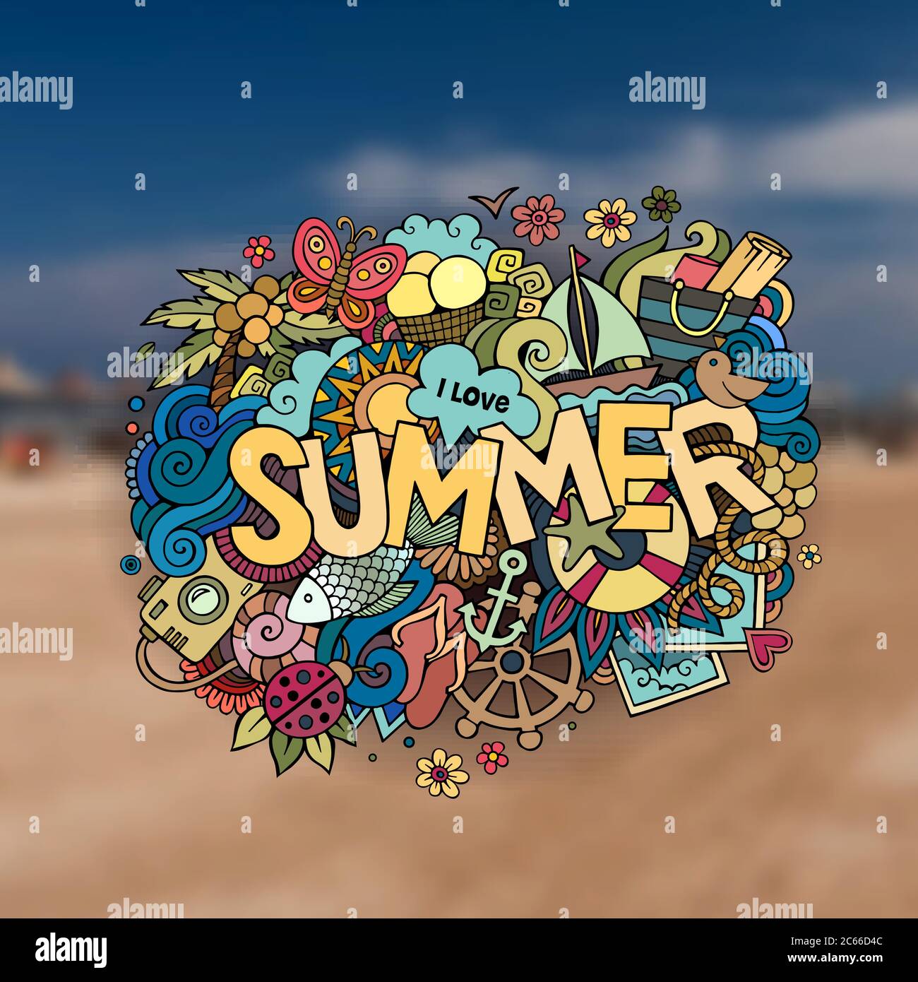 Summer hand lettering and doodles elements Stock Vector Image & Art - Alamy