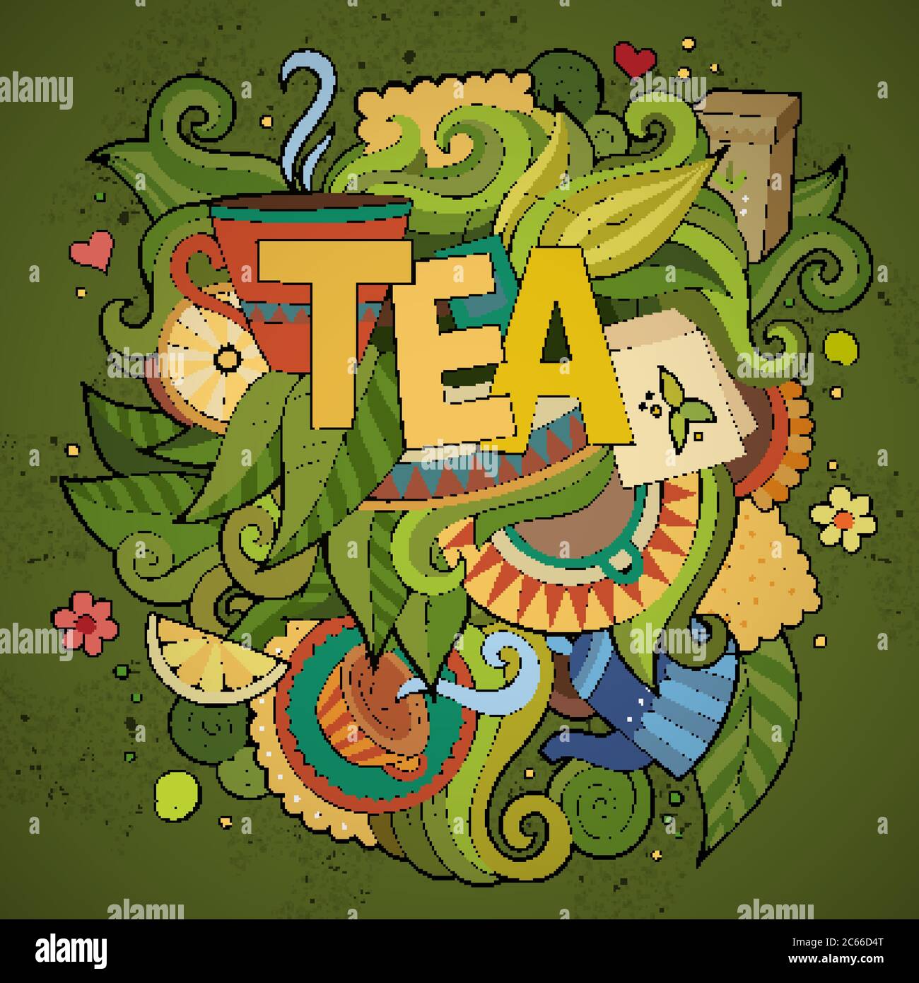 Tea hand lettering and doodles elements background Stock Vector Image ...