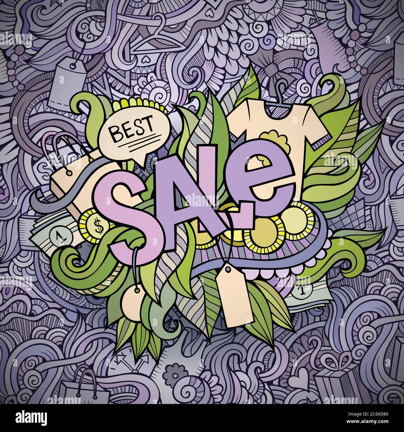 Sale hand lettering and doodles elements background Stock Vector Image ...