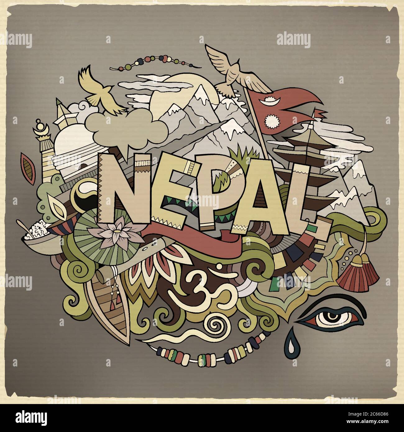 Nepal country hand lettering and doodles elements Stock Vector Image ...