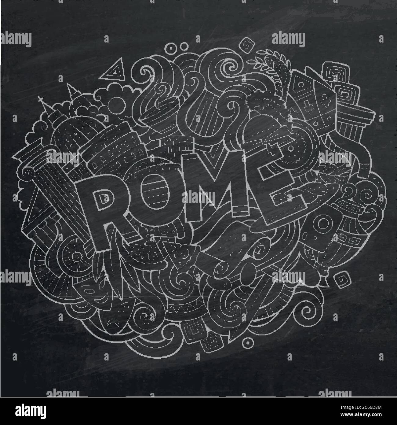 Cartoon cute doodles hand drawn Rome inscription Stock Vector Image ...