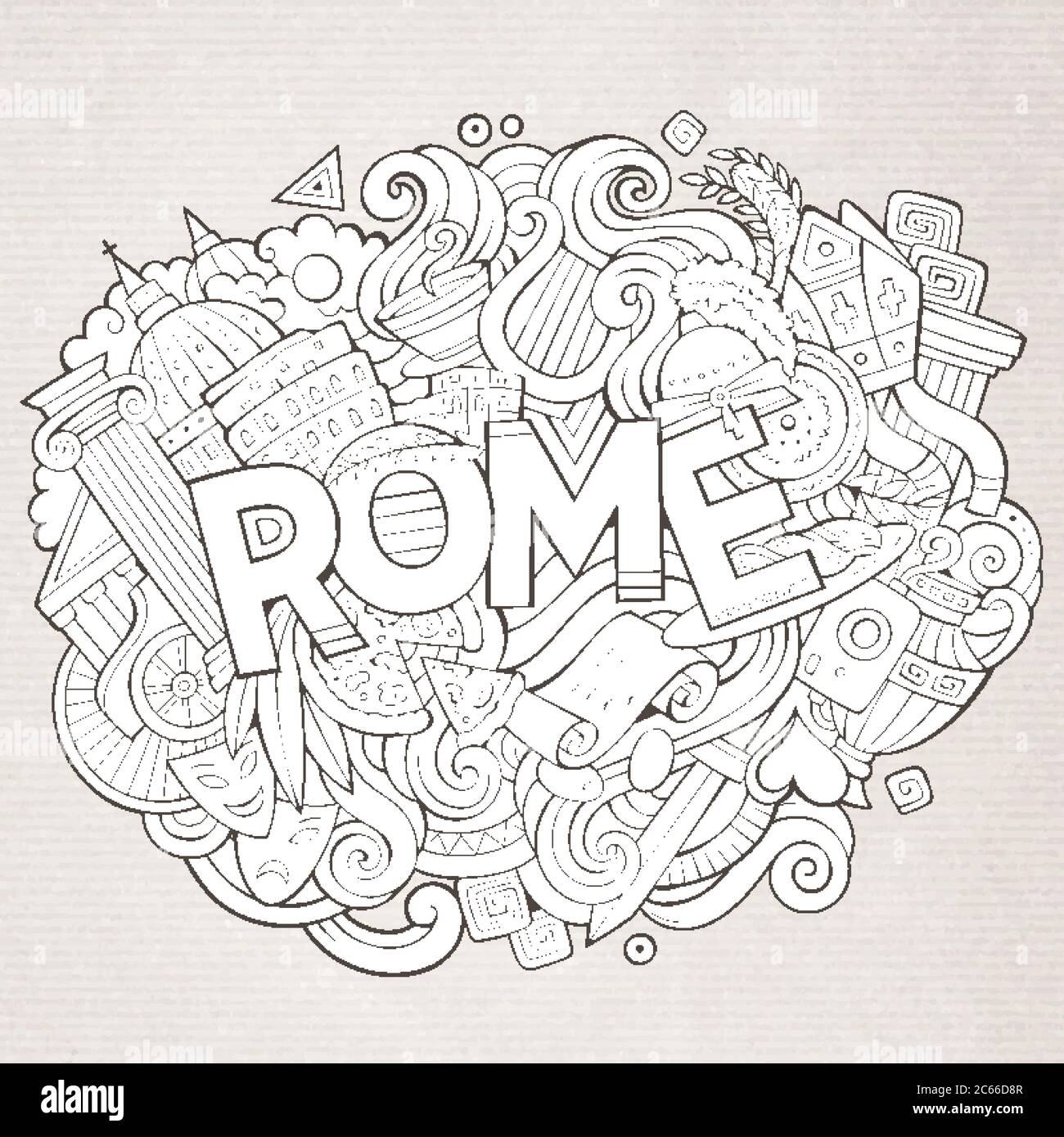 Cartoon cute doodles hand drawn Rome inscription Stock Vector Image ...