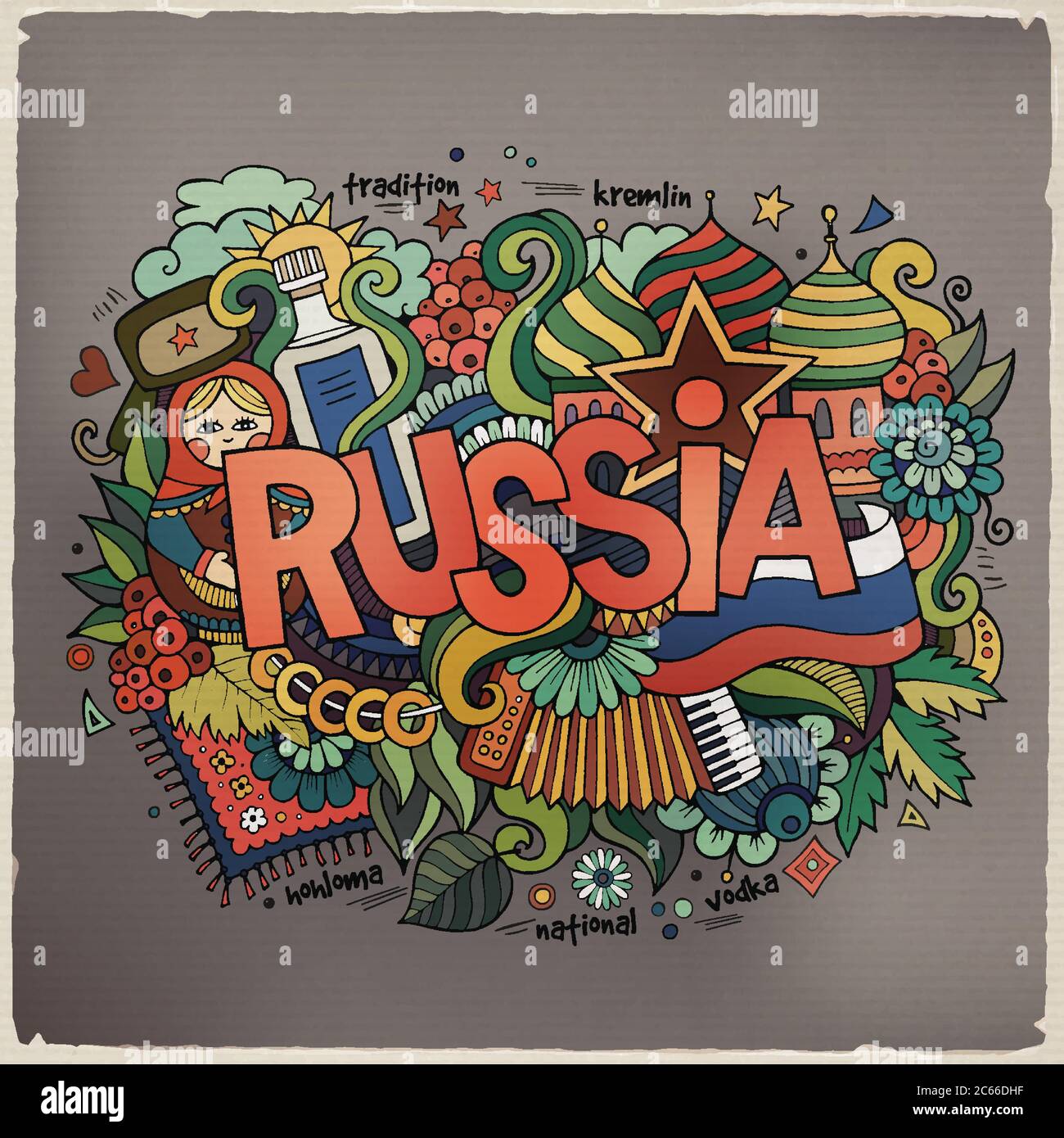 Russia hand lettering and doodles elements background Stock Vector ...