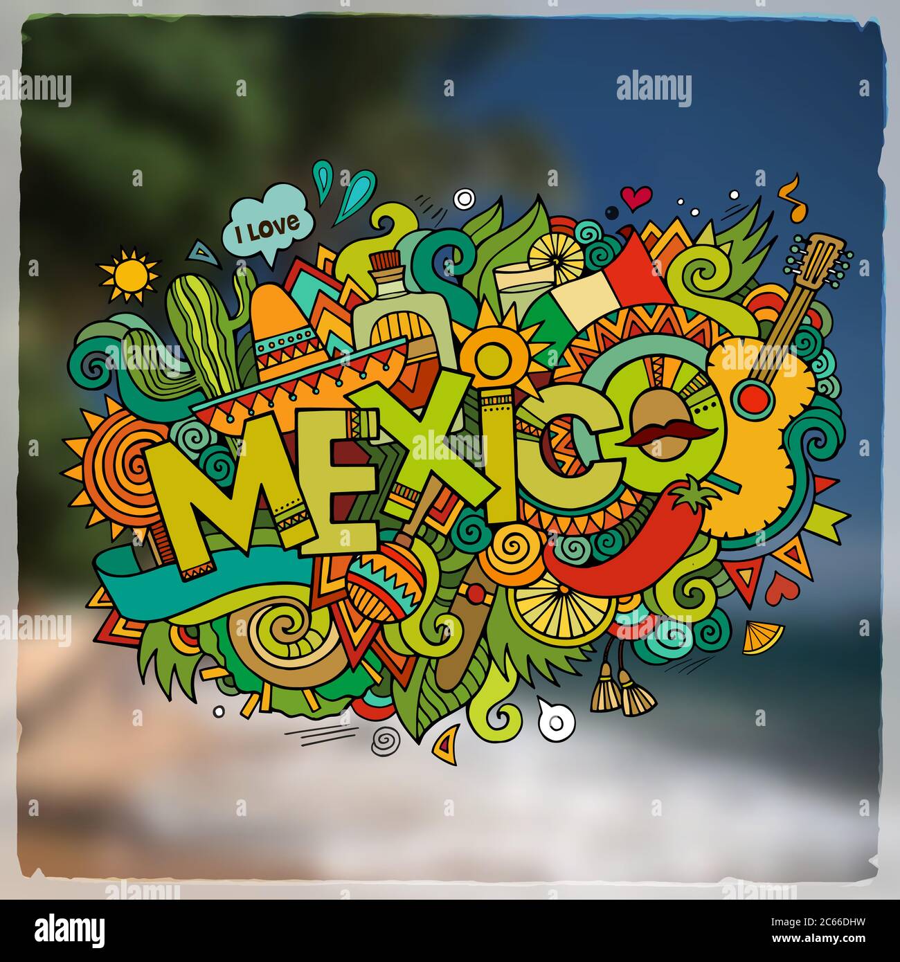 Mexico hand lettering and doodles elements emblem Stock Vector Image ...