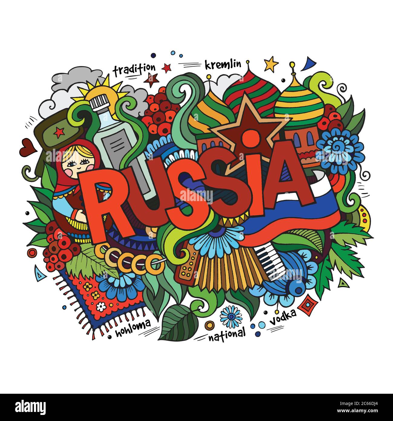 Russia hand lettering and doodles elements background Stock Vector ...
